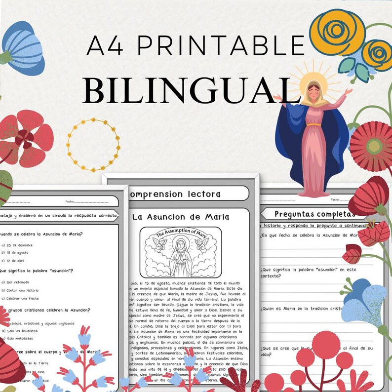 Assumption of Mary Bilingual Reading Comprehension | Catholic Feast Day ...