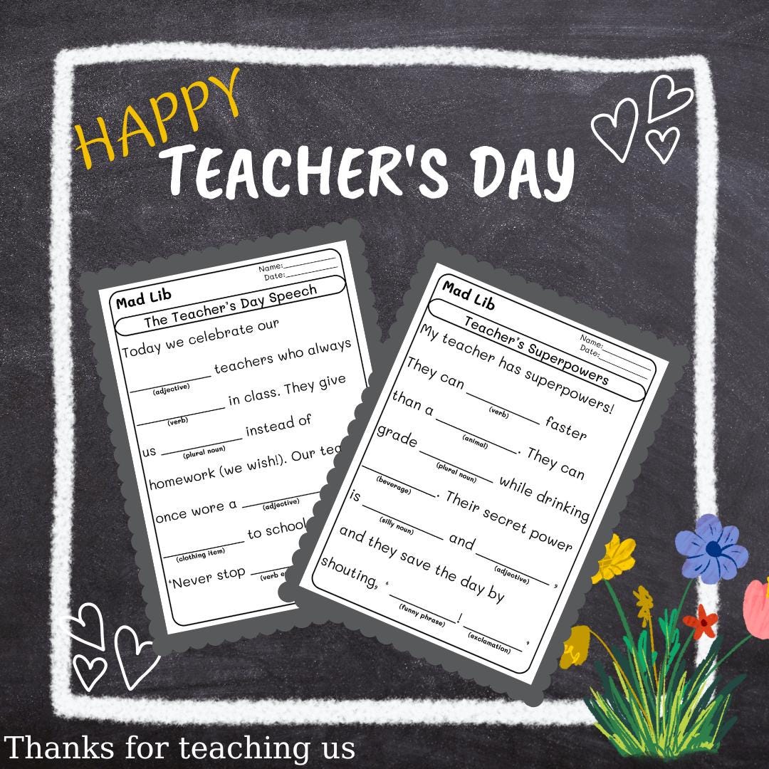 Teacher Appreciation Mad Libs: Printable Classroom Activity (PDF Format ...