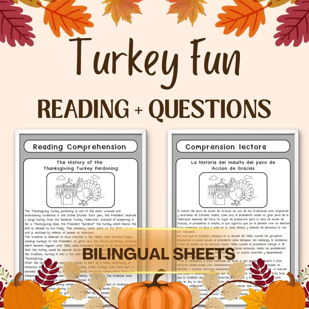 Thanksgiving Turkey Reading Comprehension | Bilingual Worksheets - Etsy