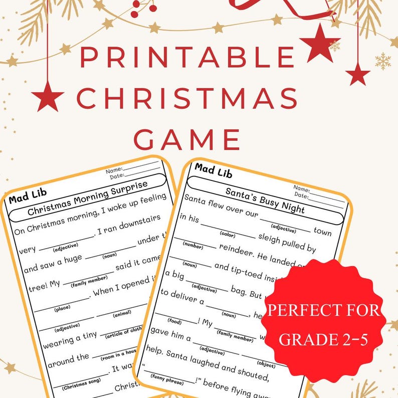 Christmas Mad Libs Printable | Holiday Fill-in-the-blank Worksheets - Etsy
