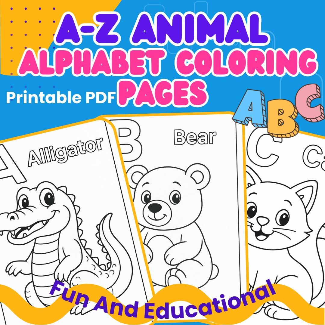 Animal Alphabet Coloring Pages: ABC Learning Activity (instant Download ...