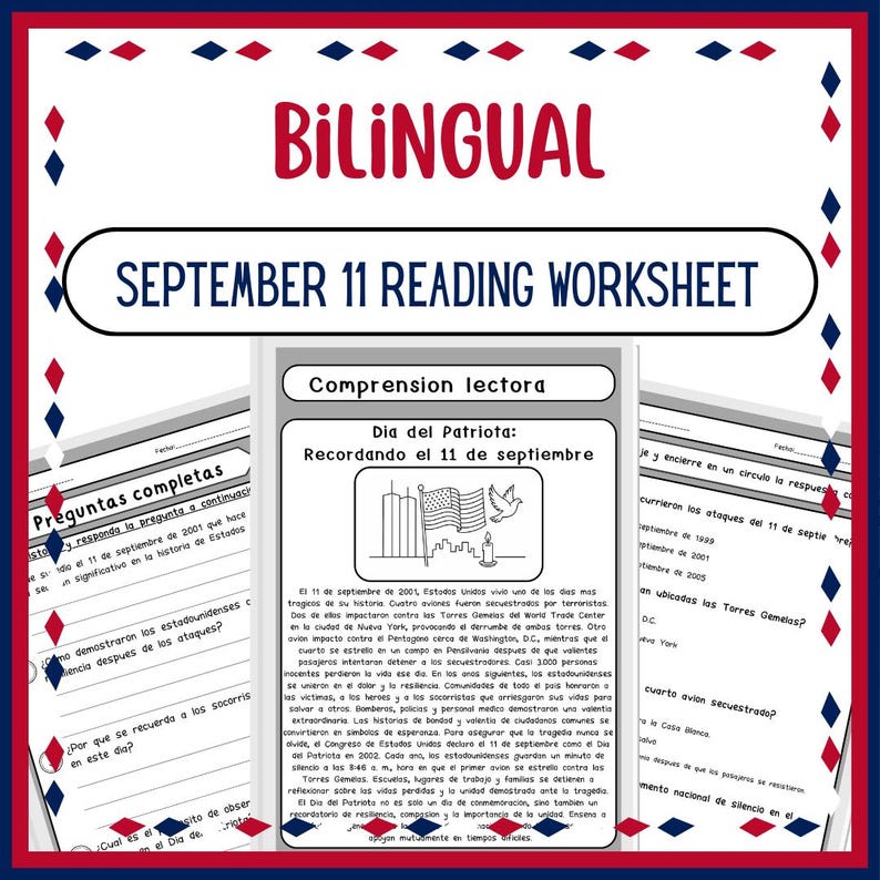 Patriot Day Reading Comprehension Worksheet | 9/11 September 11 Passage ...