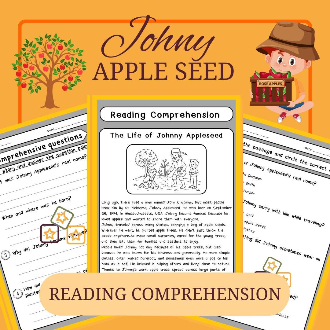 Johnny Appleseed Reading Comprehension Worksheets Bilingual English ...