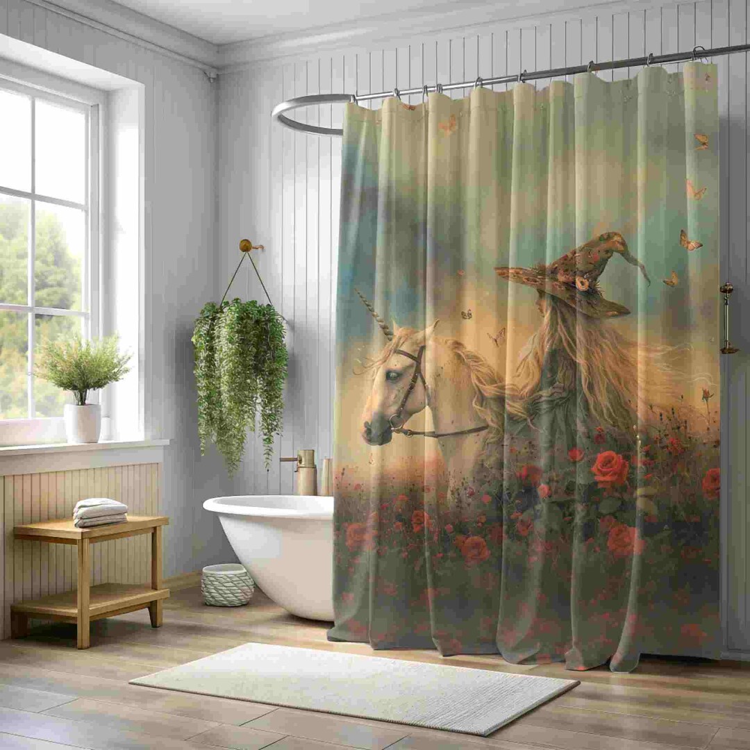 Enchanted Unicorn Rider Shower Curtain • Fantasy Cottagecore Bathroom ...