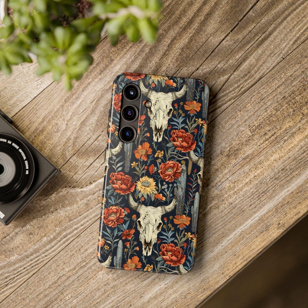 Vintage Floral Skull Tough Phone Case, Bohemian Phone Cover, Western ...