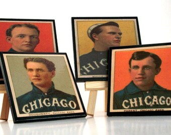 Cincinnati Reds Baseball Card Coaster Set Sports Decor Wood