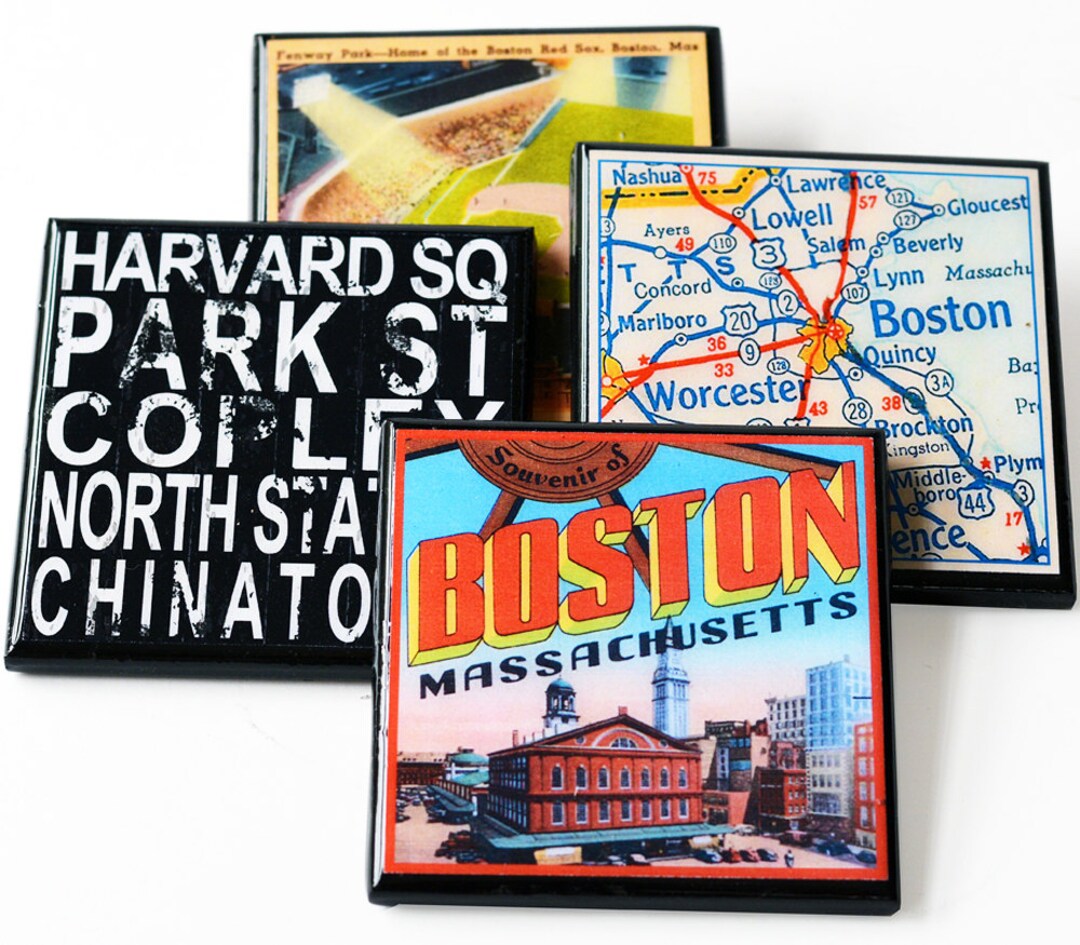 Boston Themed Drink Coasters Wood and Resin Drink Coaster Set - the ...