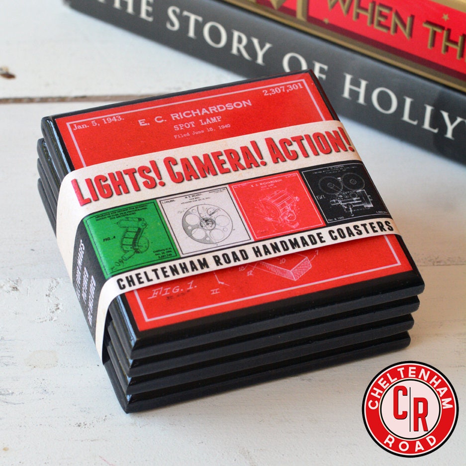 Movie Maker Coaster Set Film Maker Drink Coasters Patent Art | Etsy