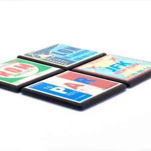 Airport Code Coaster Set, Travel Decor Wood Coasters, Vintage Luggage ...