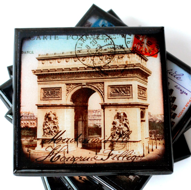 Paris Postcard Coaster Set Eiffel Tower Drink Coasters Paris | Etsy