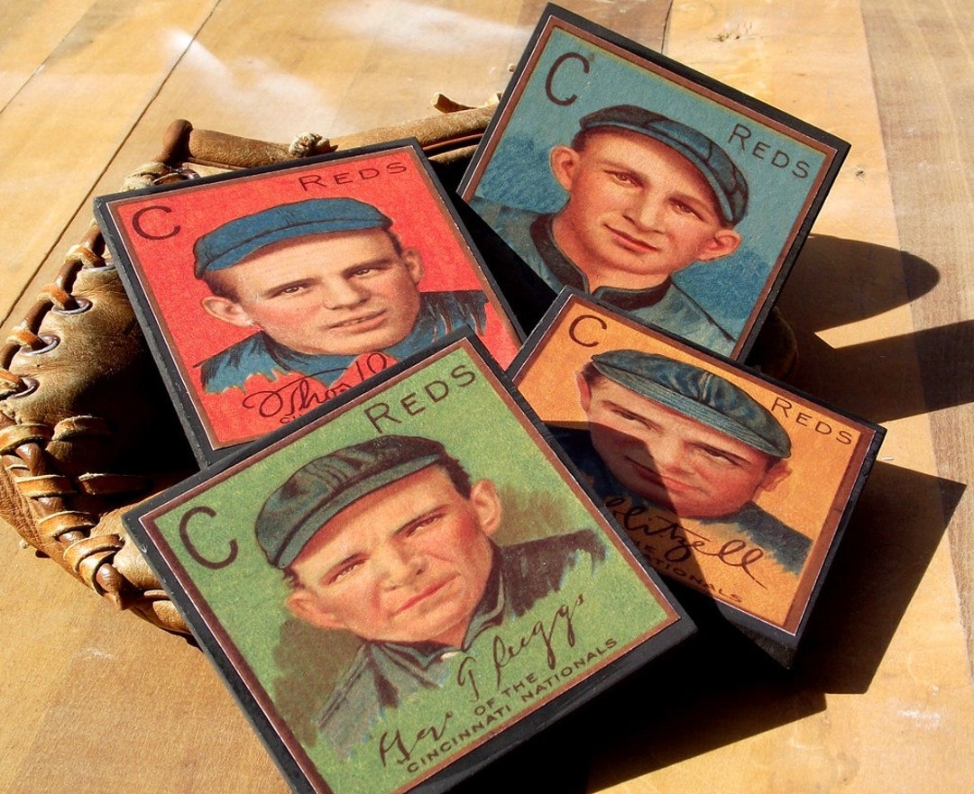 Cincinnati Reds Baseball Card Coaster Set Sports Decor Wood Coasters - Etsy