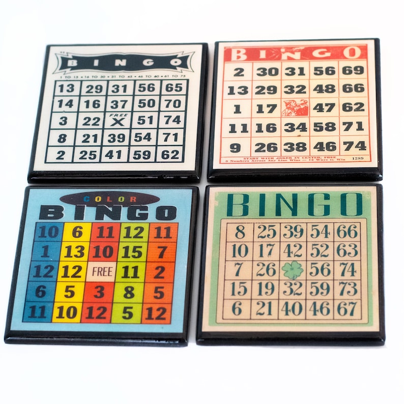 Handmade Bingo Card Coasters: Retro Game Room Decor, Set of 4 - Etsy
