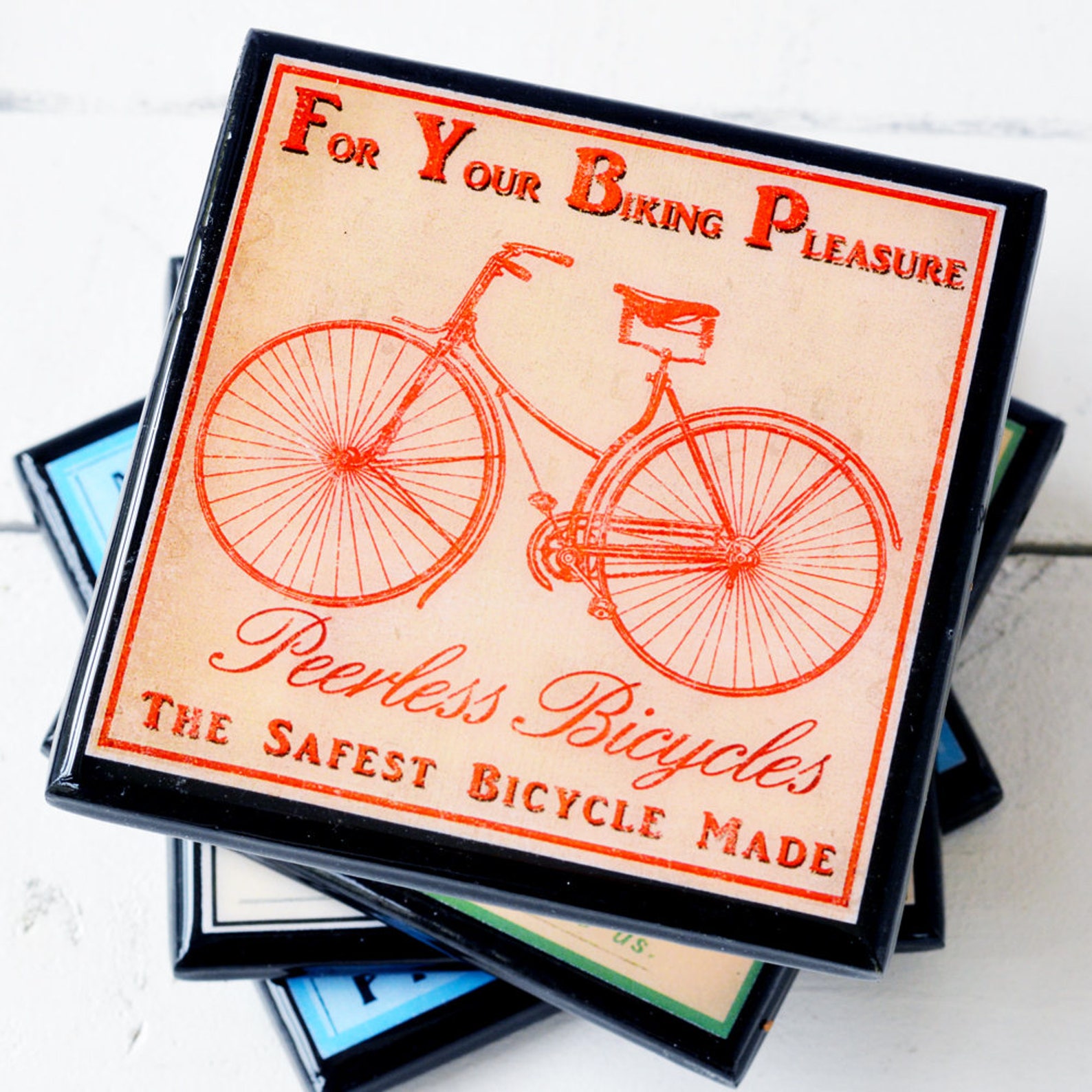 Bicycle Coaster Set Vintage Bike Art Drink Coasters Cycling | Etsy