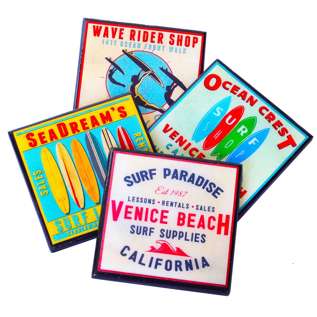 Surfing Drink Coaster Set Wood Surf Board Coasters Surfing Gift Beach ...