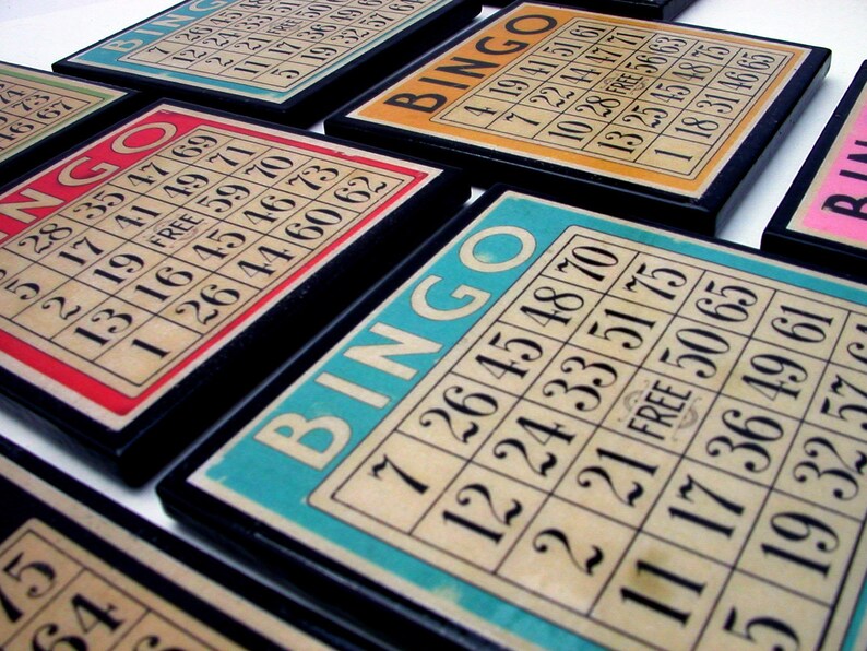 Bingo Game Card Drink Coaster Set Colorful Wood Coasters Set | Etsy