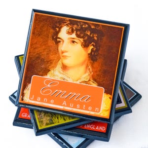Jane Austen Book Cover Drink Coaster Set, Book Club Coasters ...