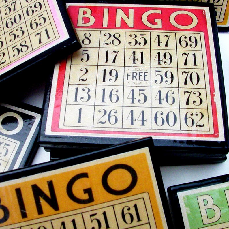 Bingo Game Card Drink Coaster Set Colorful Wood Coasters Set | Etsy