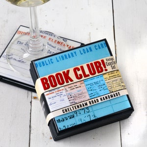 Book Lovers Coaster Set Library Due Date Card Wood Coasters Gifts for ...