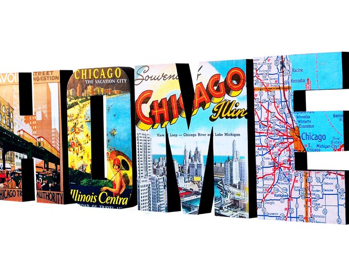 Chicago HOME Sign, Wood Sign Chicago Illinois Art, Chicago Decor Sign ...