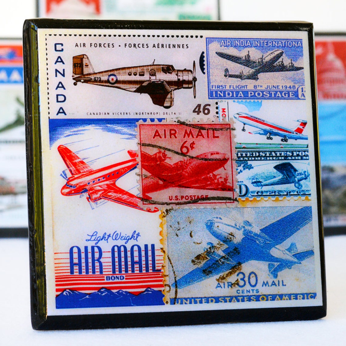Aviation Coaster Set Postage Stamp Drink Coasters Aviation | Etsy