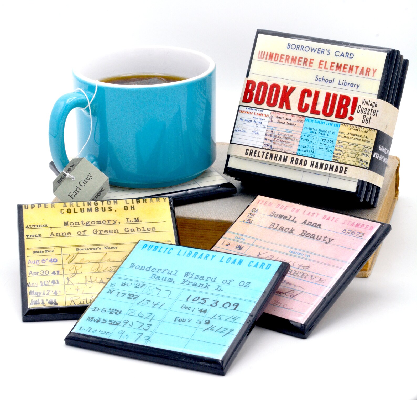 Book Lovers Coaster Set Library Due Date Card Wood Coasters Gifts for ...