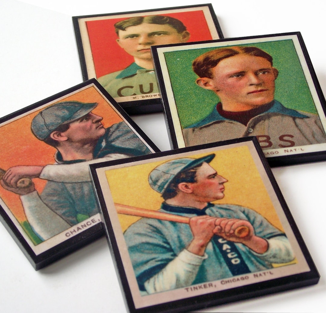 Chicago Cubs Baseball Card Coaster Set Wood and Resin Coasters Perfect ...