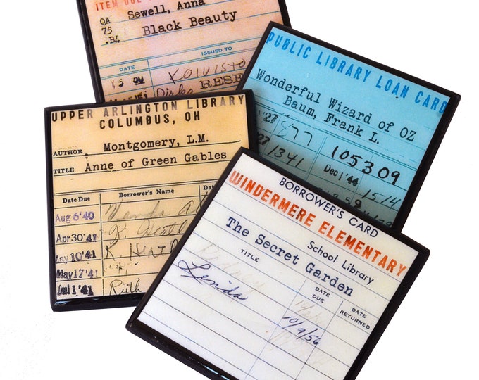 Book Lovers Coaster Set Library Due Date Card Wood Coasters Gifts for ...