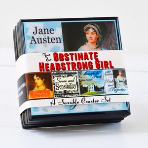 Jane Austen Book Cover Drink Coaster Set, Book Club Coasters ...