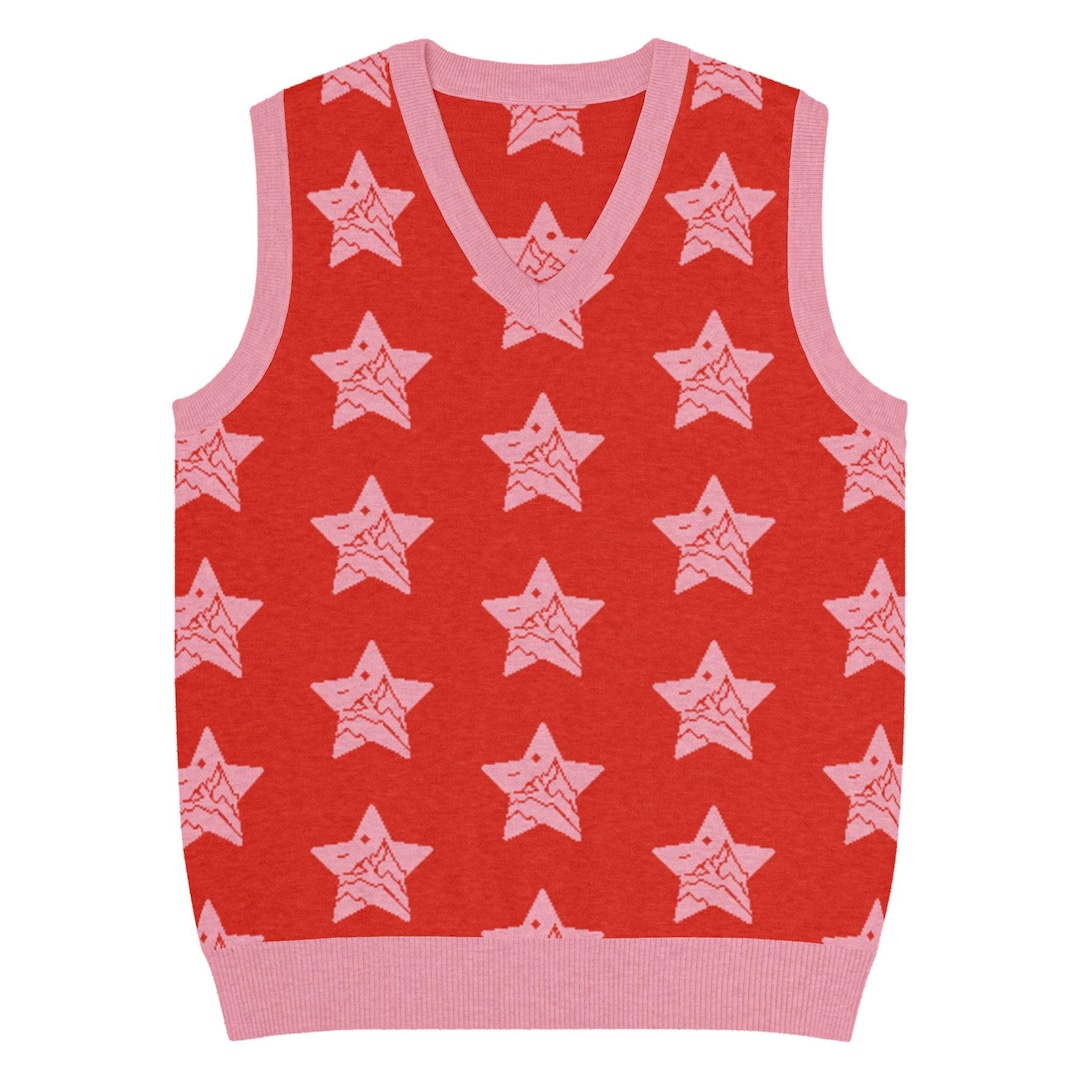 Ruby Red Star Hikes Knit V-neck Vest - Etsy