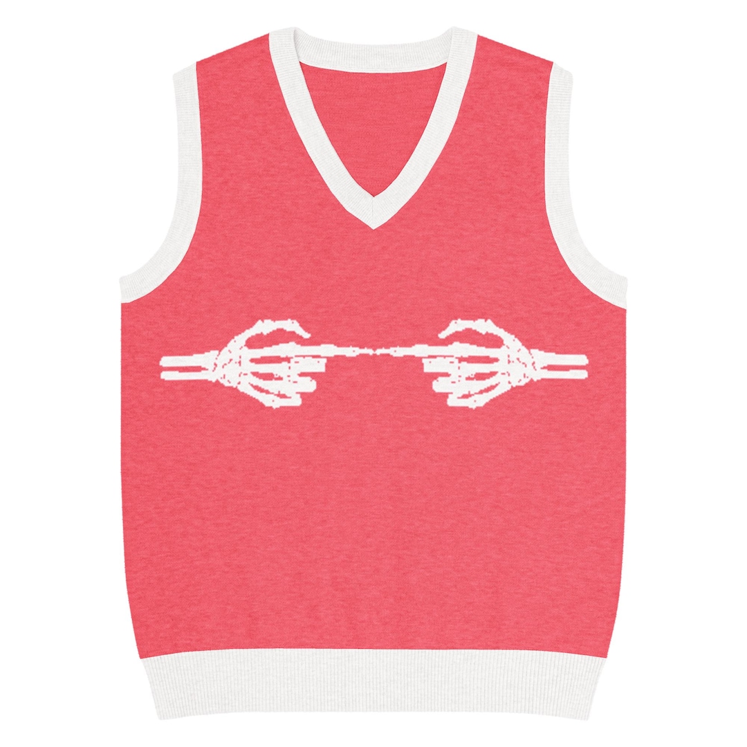 Pink and White Shy Baddie Knit V-neck Vest - Etsy