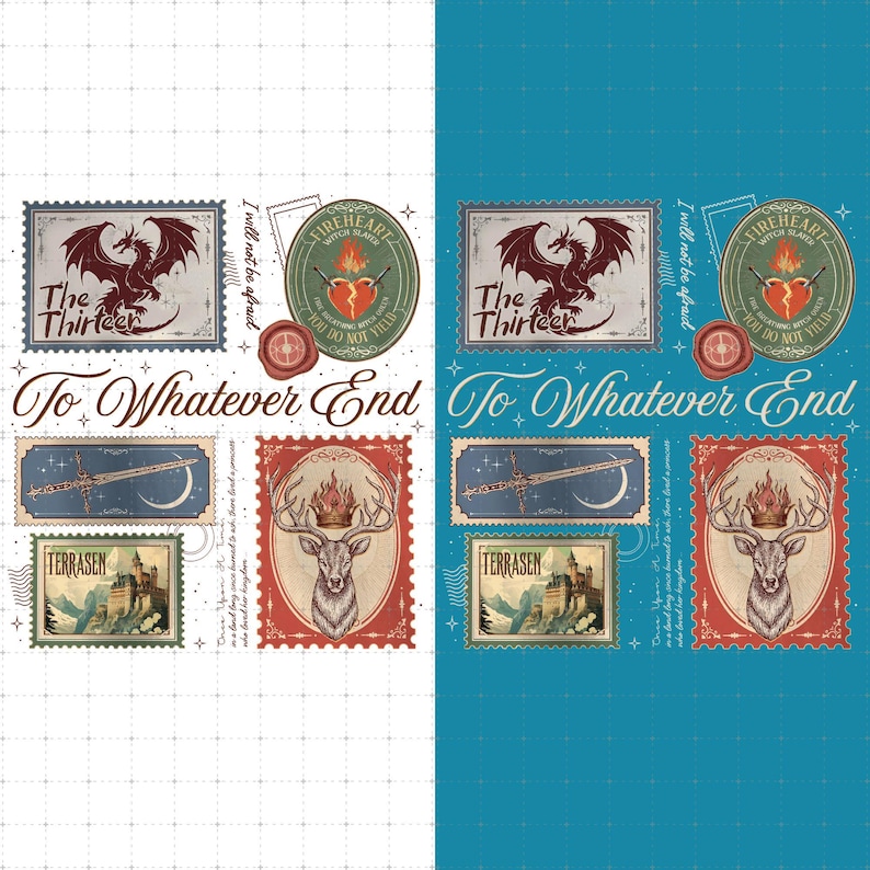 TOG Book Stamps Digital Download, Terrasen the Thirteen Png File, Aelin ...
