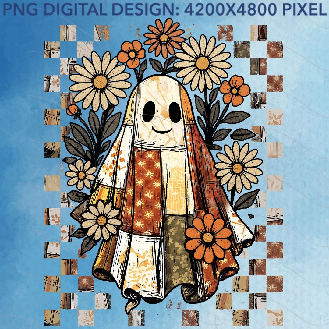 Retro Halloween Blue Denim Ghost Png, Trendy Patchwork Spooky Ghost Png ...