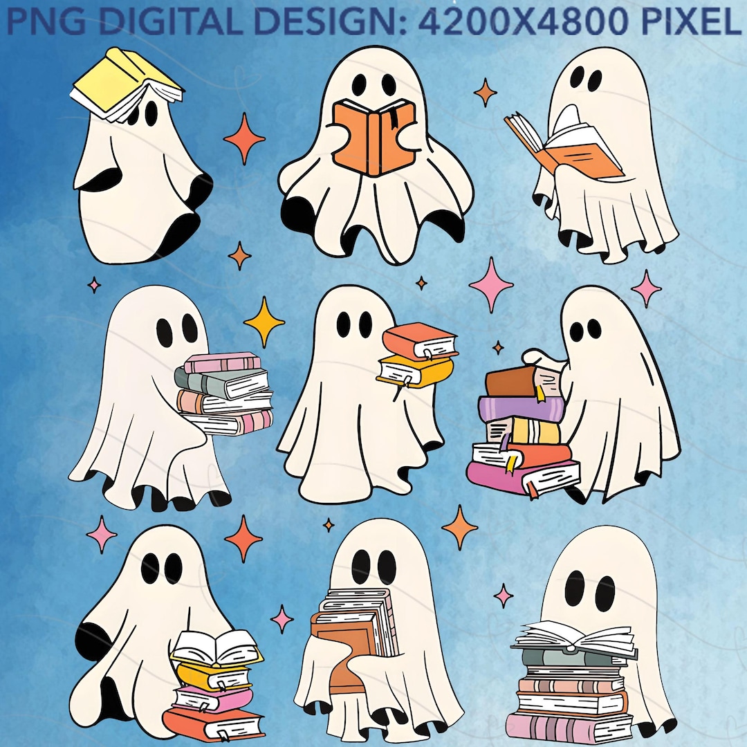 Bookish Ghost Clipart Design, Cute Ghost Reading PNG, Spooky Halloween ...