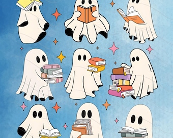 Bookish Ghost Clipart Set, Cute Ghost Reading PNG, Spooky Halloween ...
