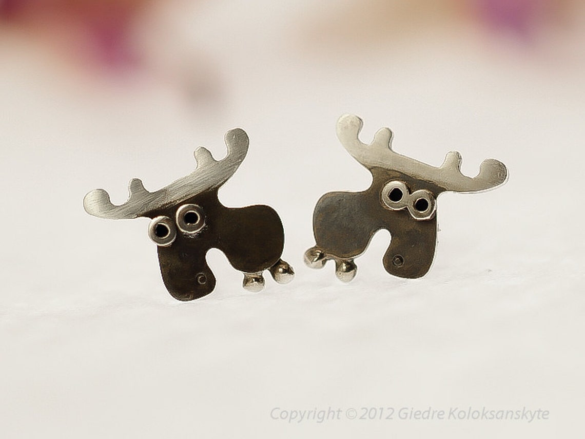 MOOSE Stud Earrings Sterling Silver Mini Zoo Series - Etsy