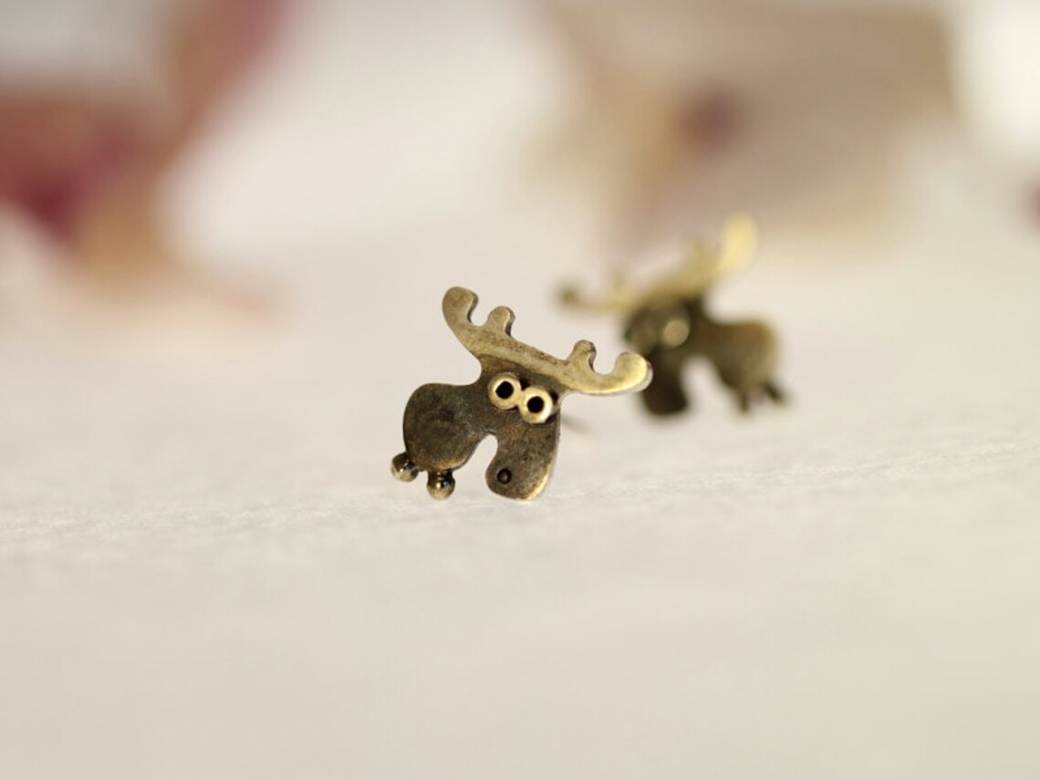 MOOSE Stud Earrings Sterling Silver Mini Zoo Series - Etsy