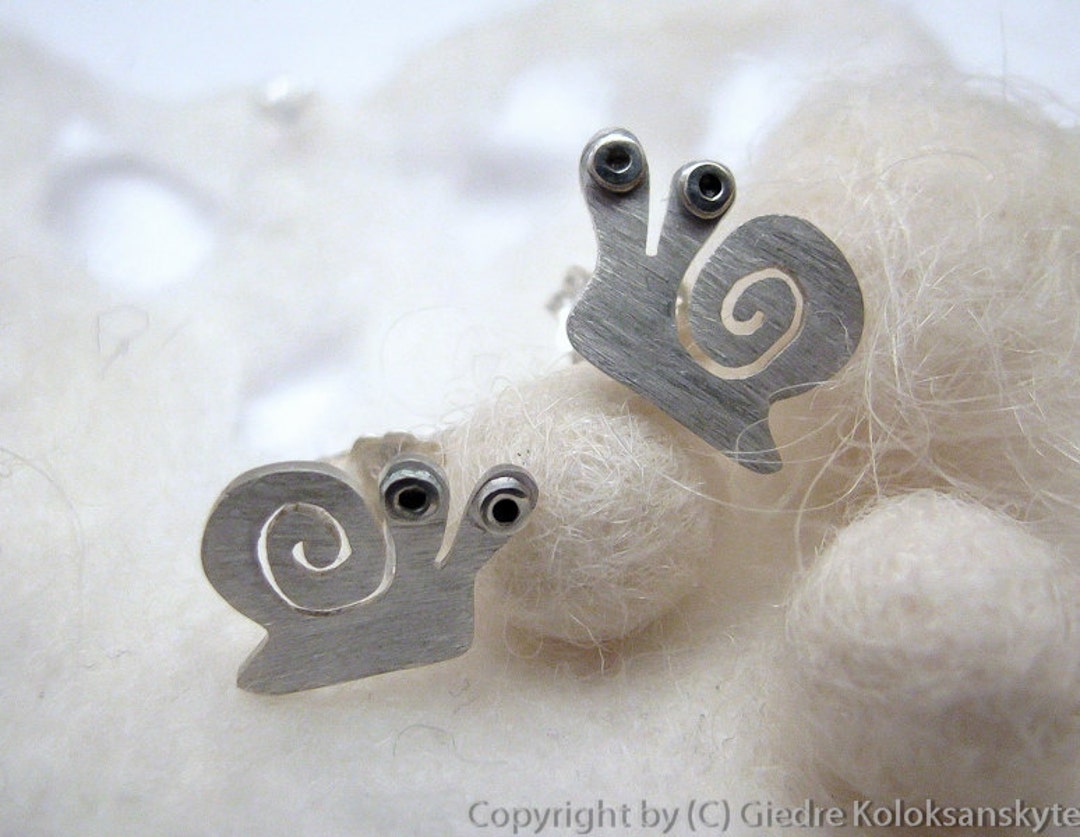 SNAIL Sterling Silver Stud Earrings Mini Zoo Series - Etsy