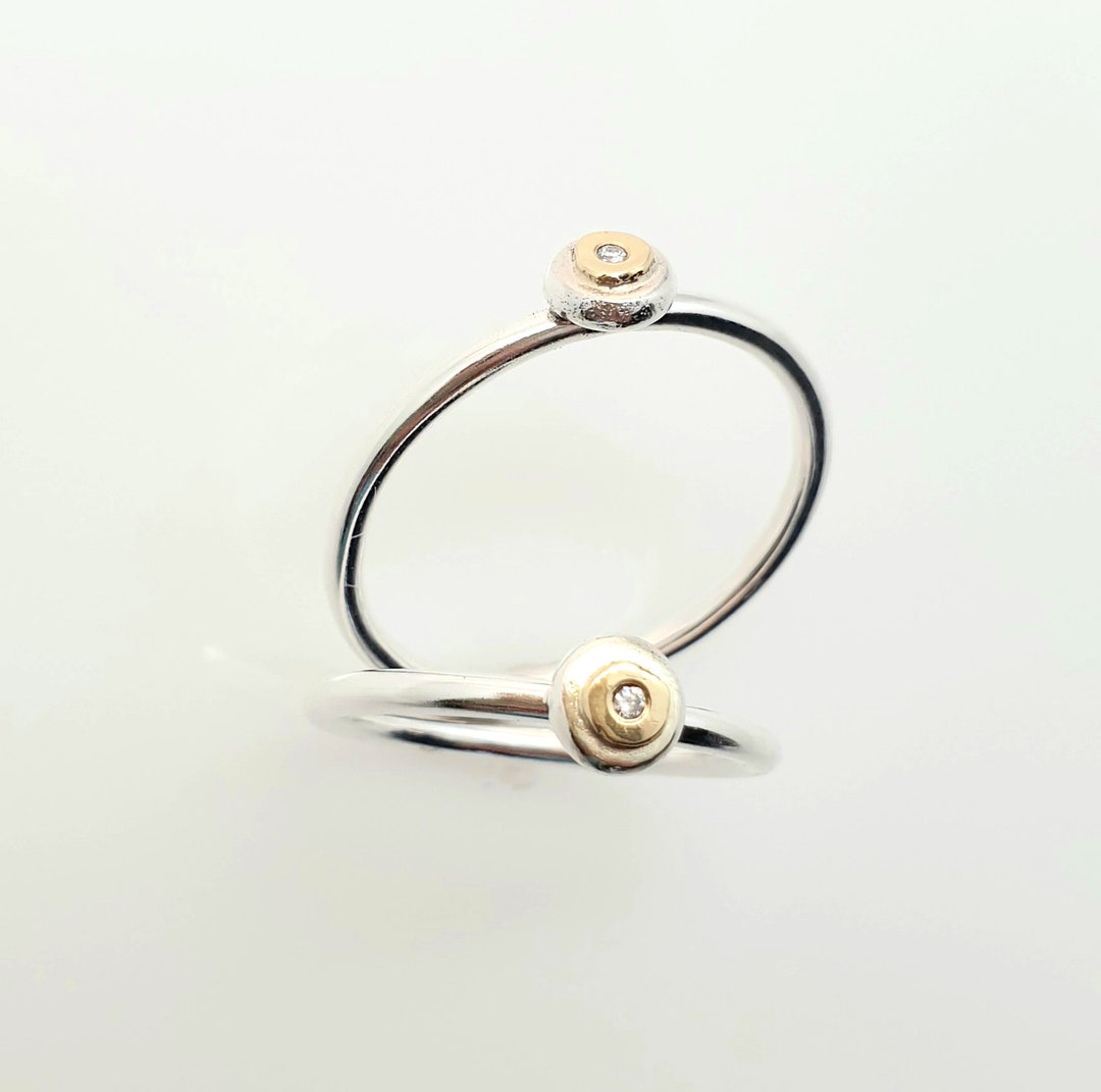 MOTHER DAUGHTER Matching Silver Rings With Golden Dot and Diamonds - Etsy