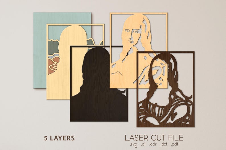 Mona Lisa SVG for Glowforge, Laser Cut Files, Painting Layered Frame ...