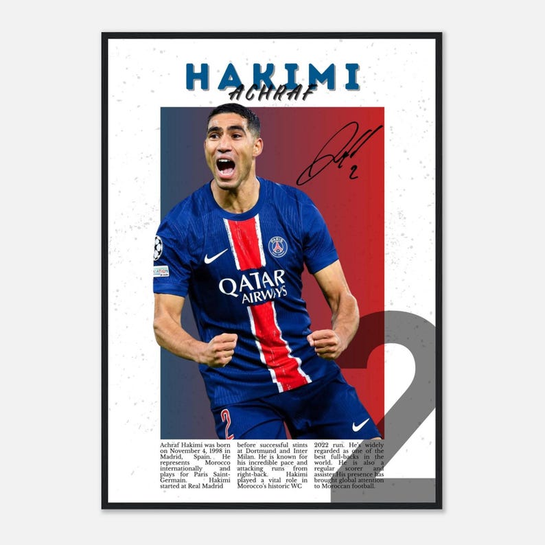 Achraf Hakimi Football Poster | Hakimi Wall Art | Soccer Print | Gift ...