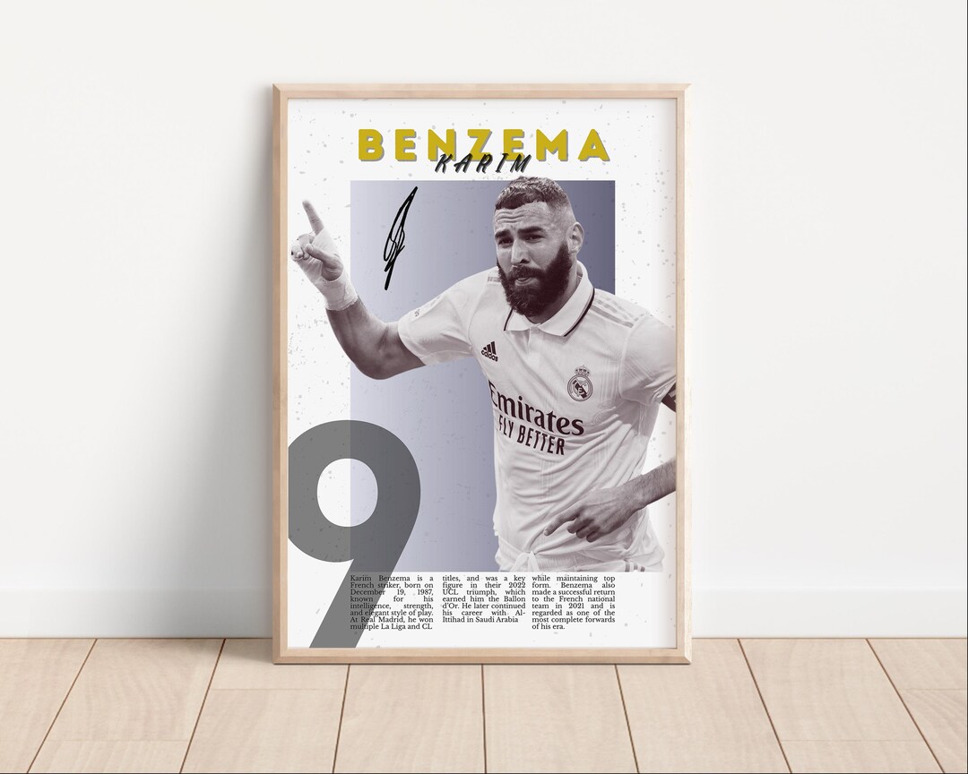 Karim Benzema Football Poster | Benzema Wall Art | Soccer Print | Gift ...