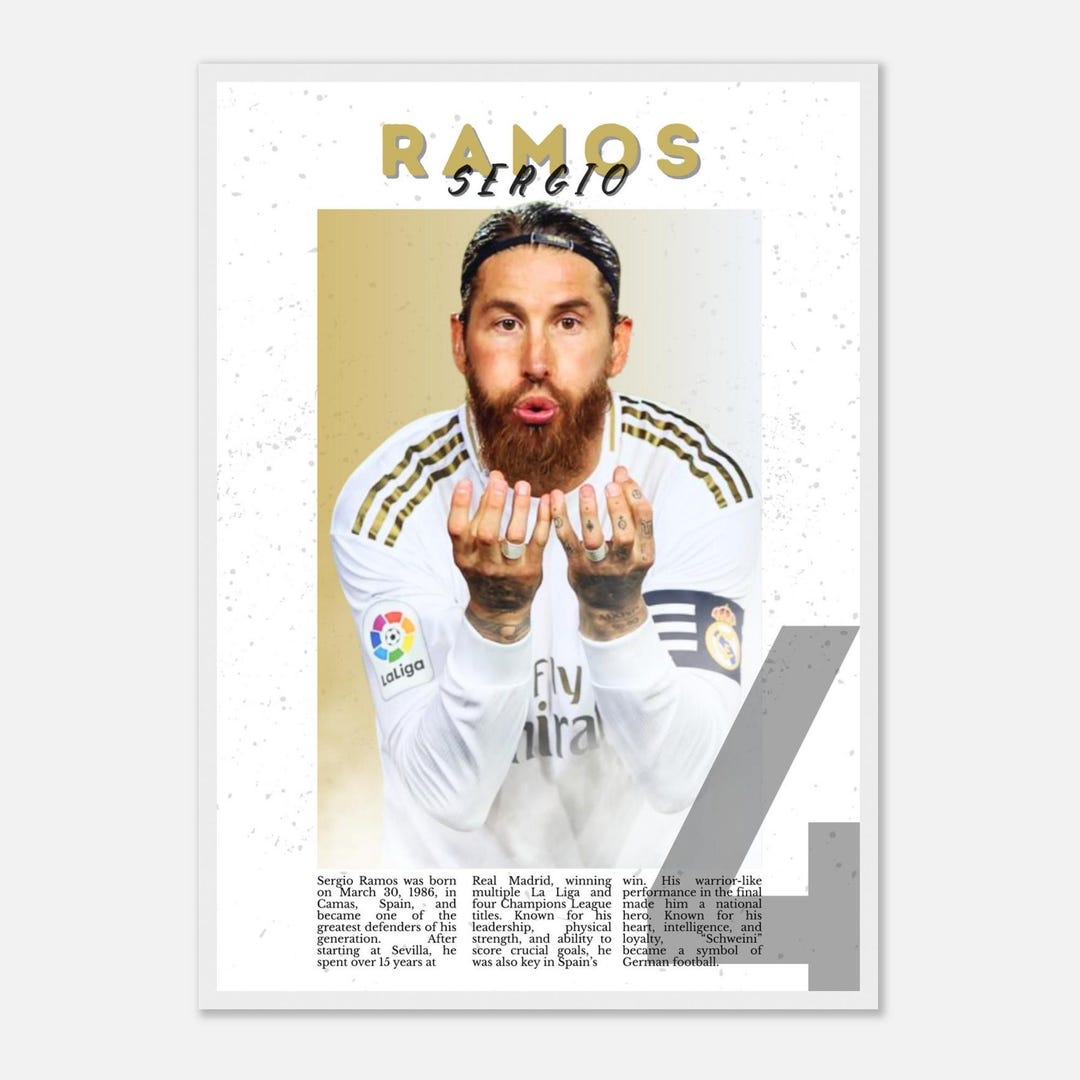 Sergio Ramos Football Poster | Ramos Wall Art | Soccer Print | Gift for ...