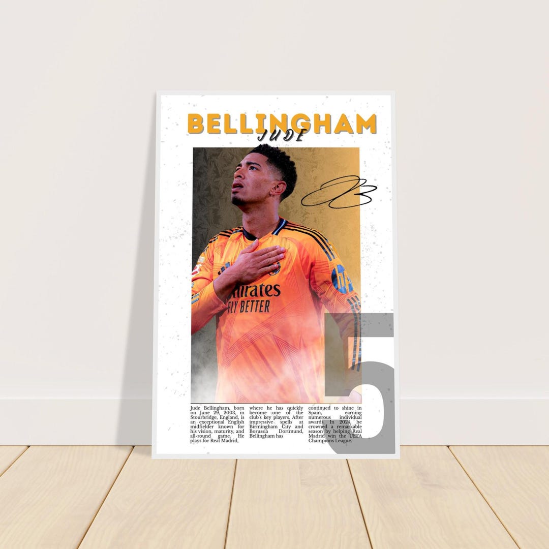 Jude Bellingham Football Poster | Jew Wall Art | Soccer Print | Gift ...