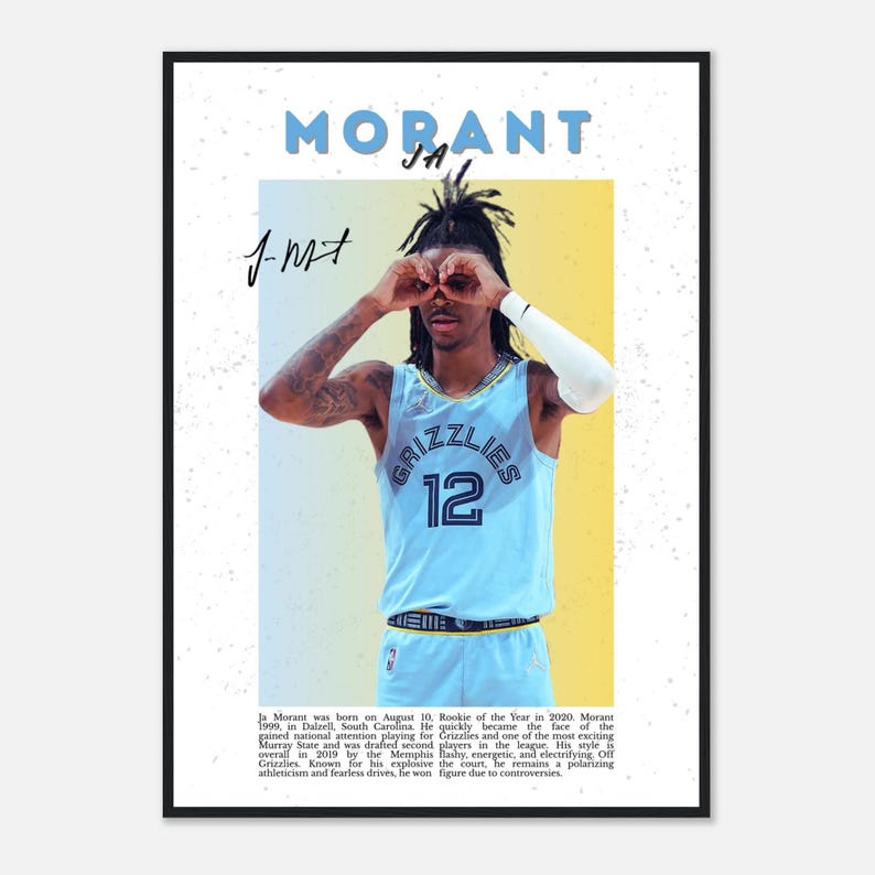 Ja Morant Basketball Poster | Morant Wall Art | Basketball Print | Gift ...