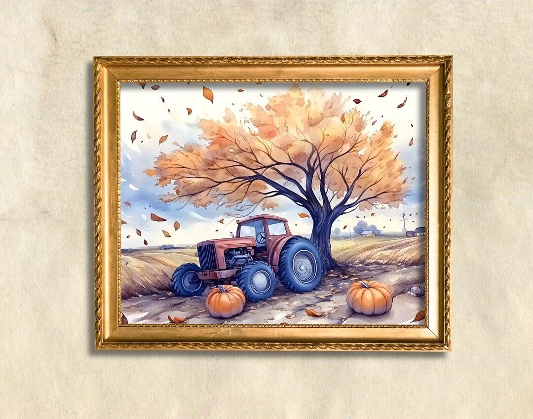 Vintage Red Tractor Fall Print - Rustic Farmhouse Thanksgiving Decor ...