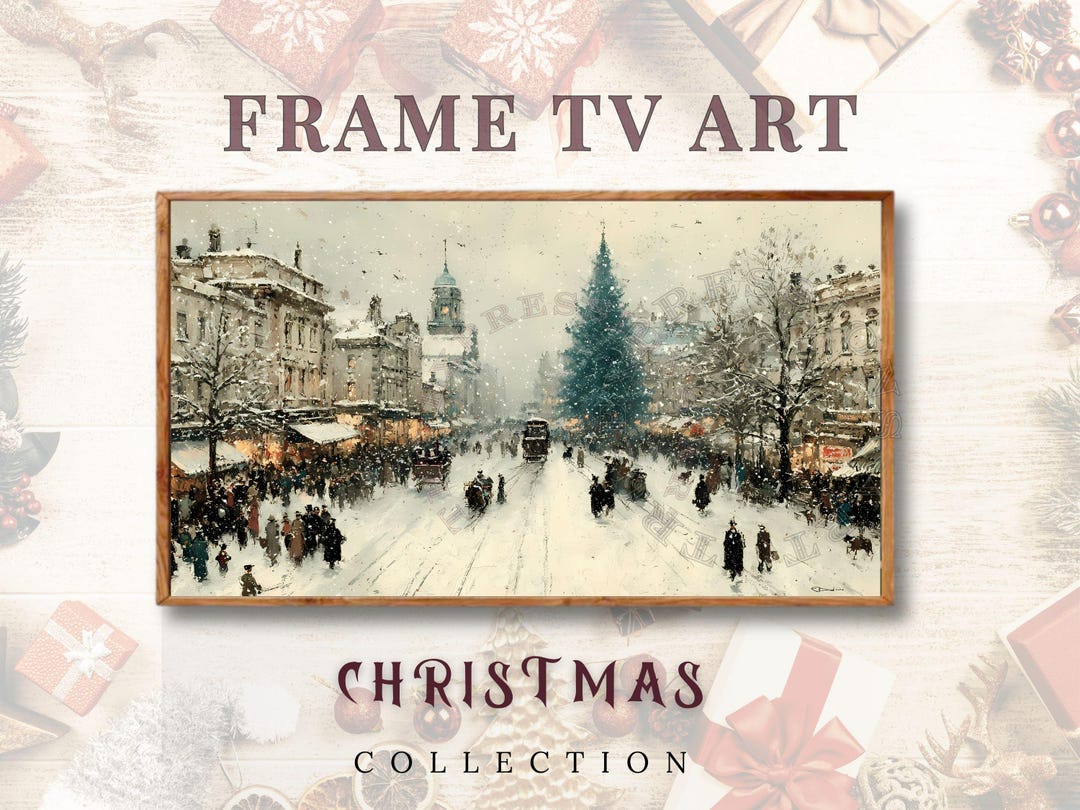 Vintage Christmas City Frame TV Art – Snowy Winter Street (digital ...