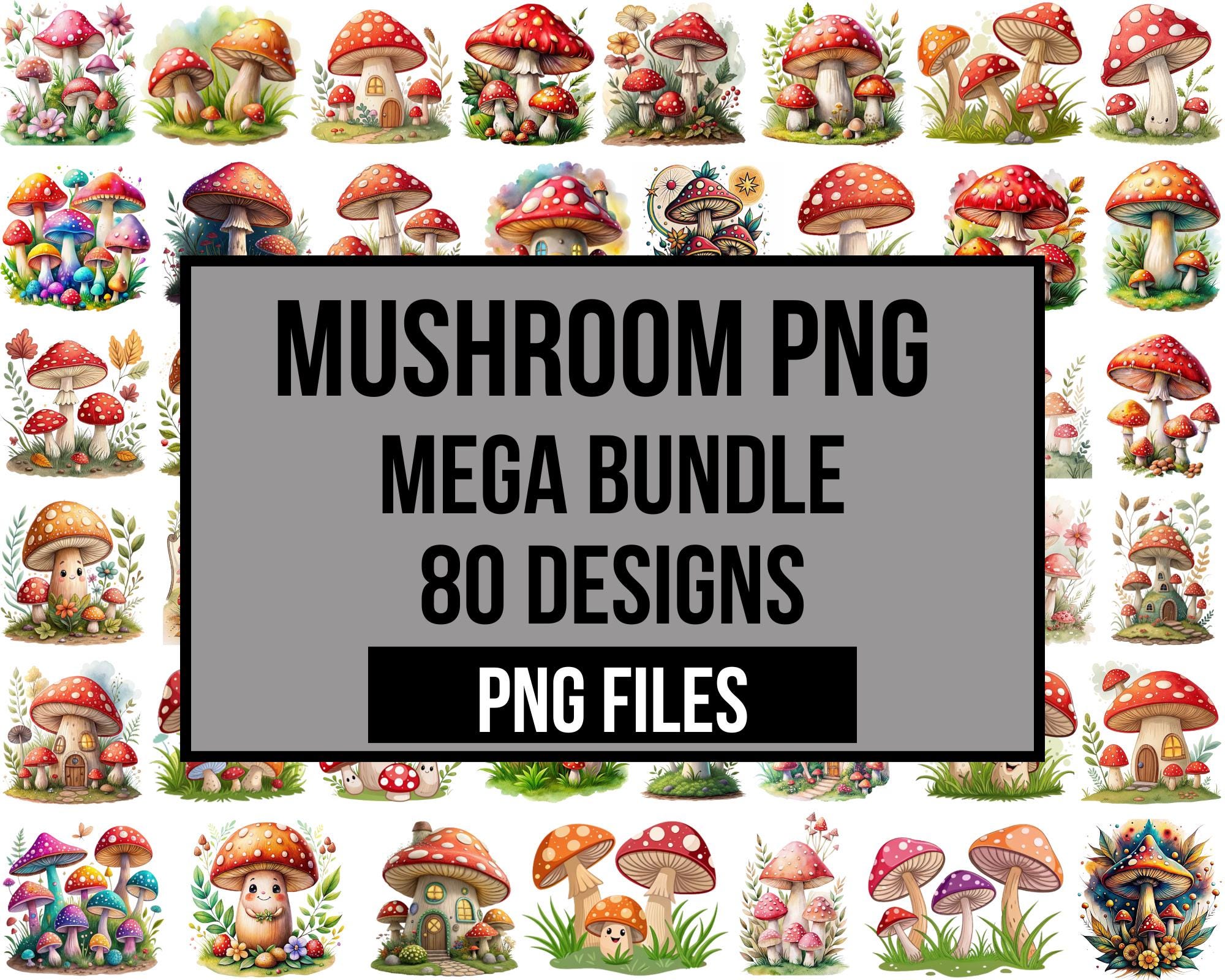 Watercolor Mushroom Png Bundle, Cottagecore Nature Png, Boho Toadstool ...