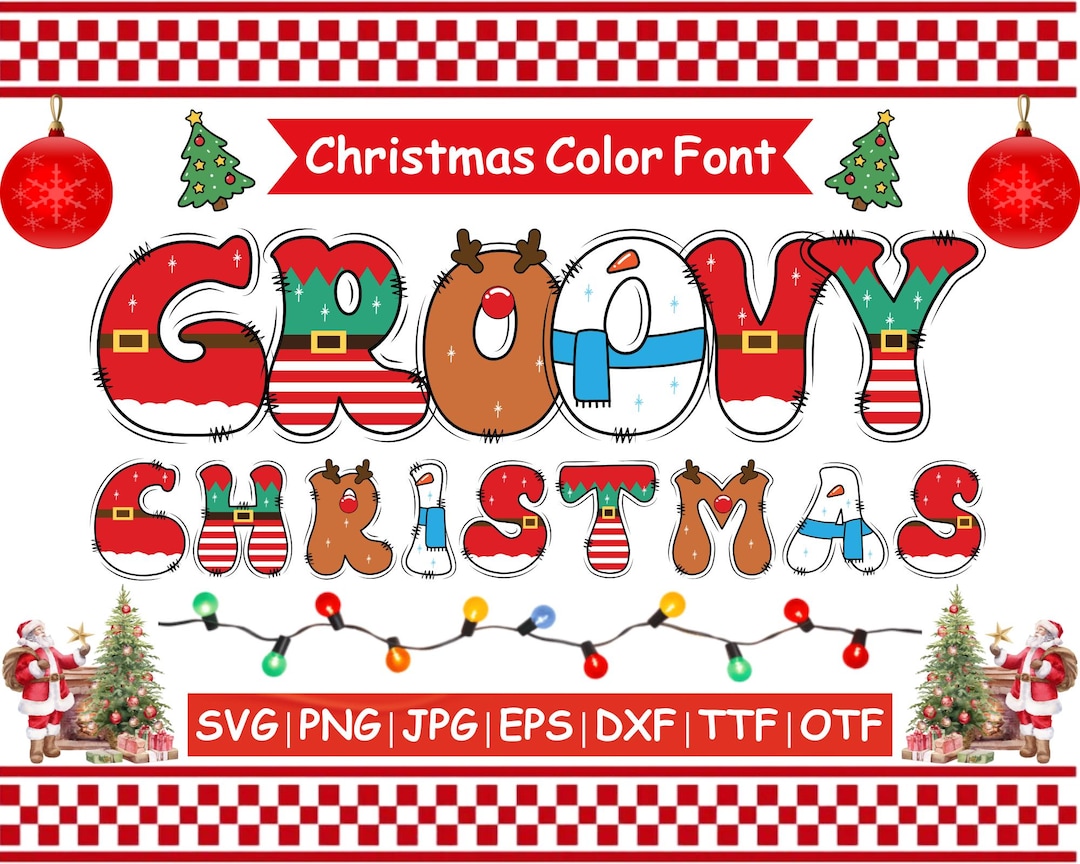 Groovy Christmas Color Font Bundle ,cute Christmas Letters, Decorative ...