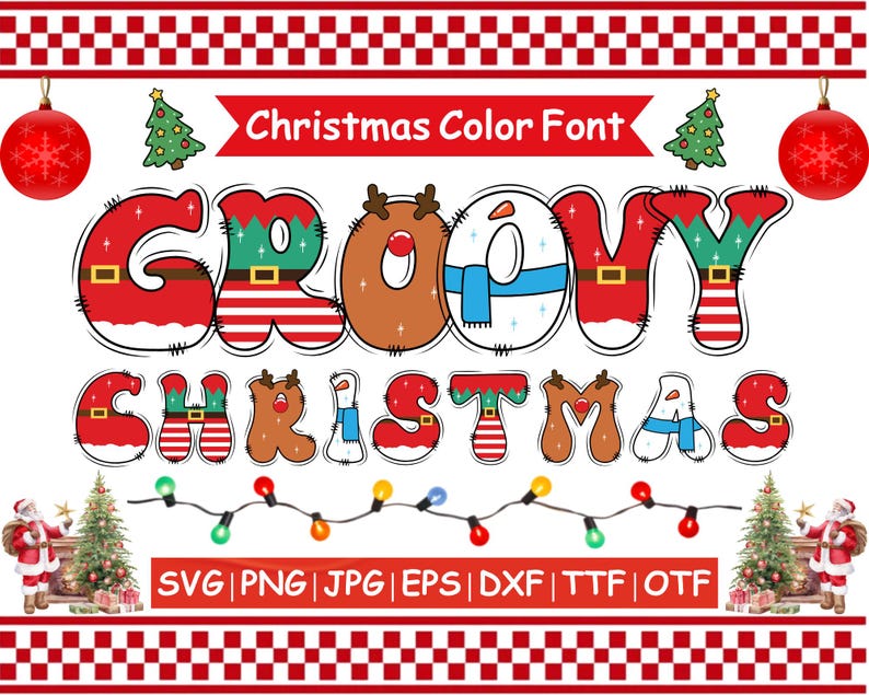 Groovy Christmas Color Font Bundle ,cute Christmas Letters, Decorative ...
