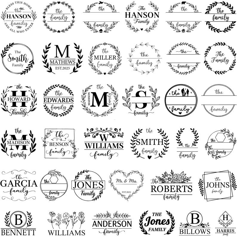 Family Name Monogram Svg Bundle, Split Monogram Svg, Wedding Monogram ...